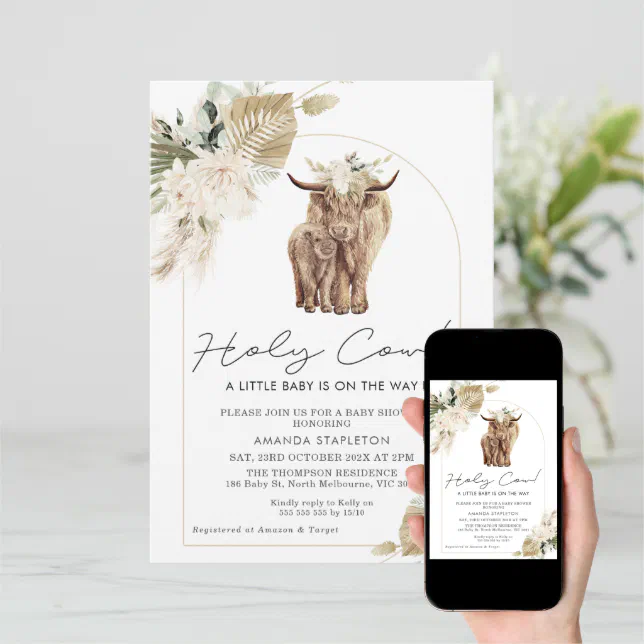 Boho Gender Neutral Cow Calf Baby Shower Invitation | Zazzle