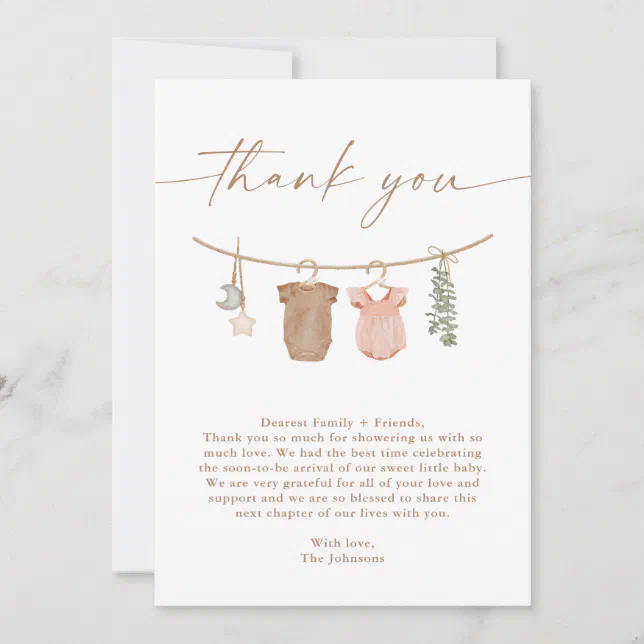Boho Gender Reveal Thank You Card | Neutral Reveal | Zazzle