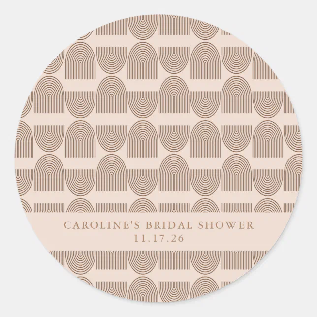 Boho Geometric Terracotta Custom Bridal Shower Classic Round Sticker ...