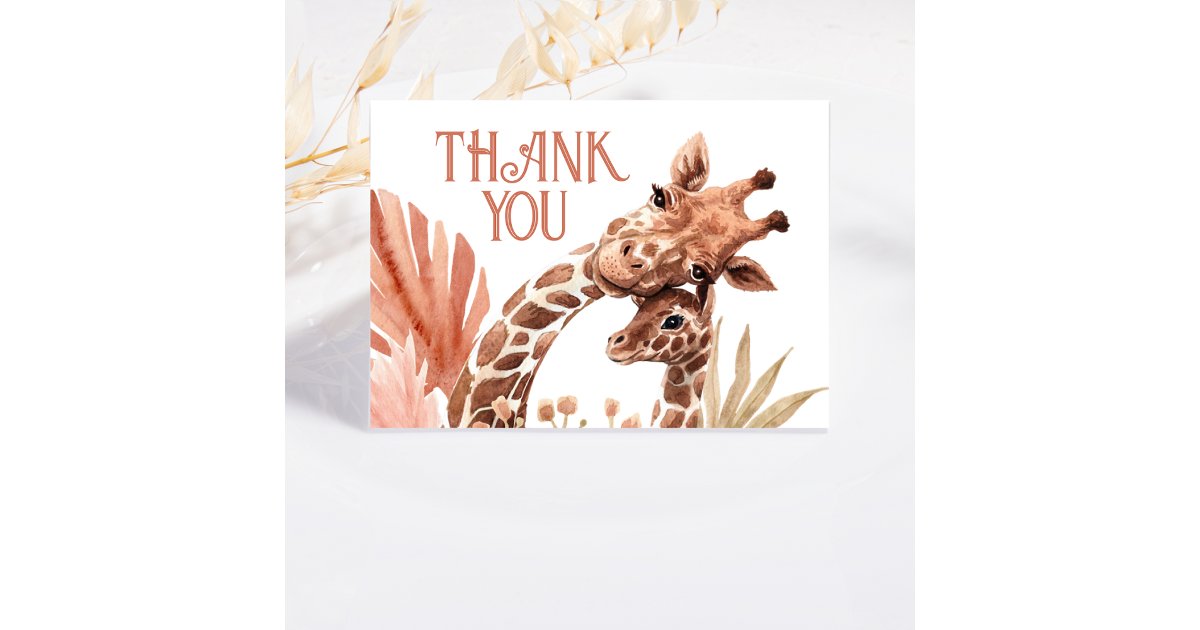 Boho Giraffe Safari Folded Thank You Card | Zazzle
