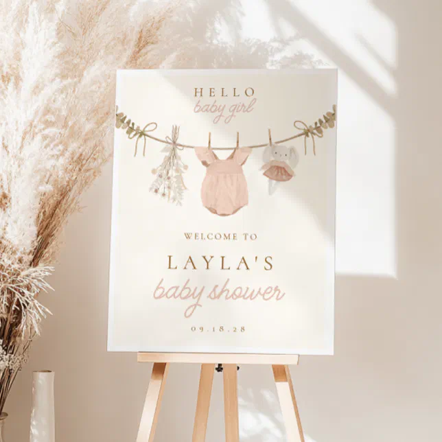 Boho Girl Clothesline Baby Shower Welcome Sign | Zazzle
