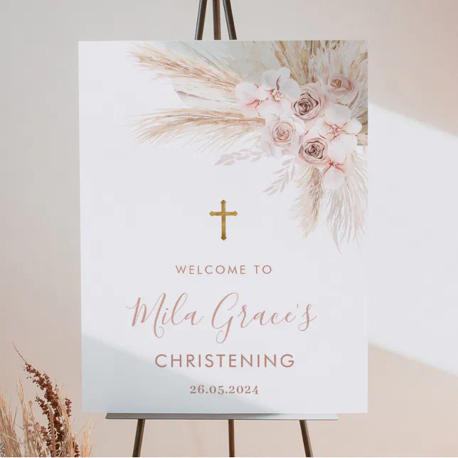 Boho Girl Floral Baptism Christening Welcome Foam Board | Zazzle