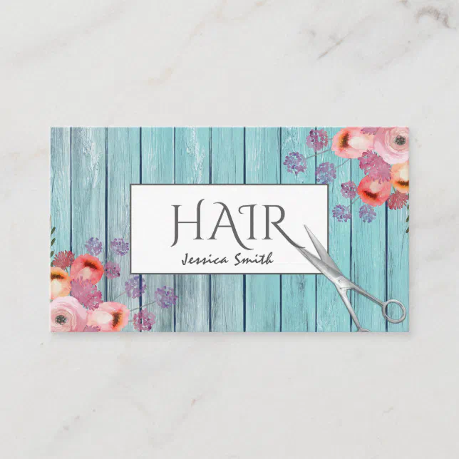 Boho Glam elegant watercolor floral wood scissors Business Card | Zazzle