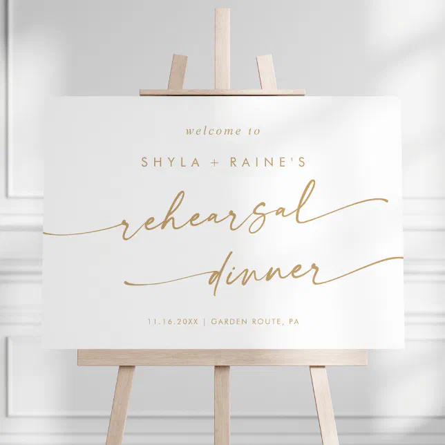 Boho Gold and White Rehearsal Dinner Welcome Sign | Zazzle