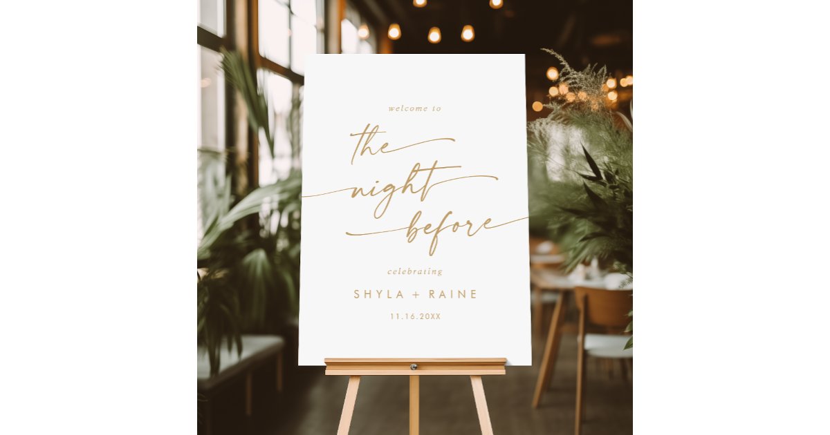 Boho Gold and White Welcome The Night Before Sign | Zazzle