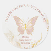 Boho gold butterfly thank you for fluttering by classic round sticker ...