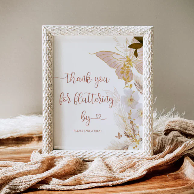 Boho gold butterfly Thank you for fluttering by Poster | Zazzle