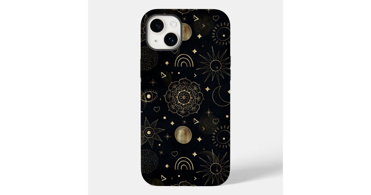 Boho Gold Space doodles Black Design Case-Mate iPhone Case | Zazzle