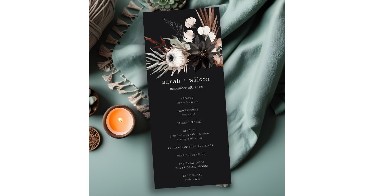 Boho Gothic Rust Black Botanical Wedding Program | Zazzle