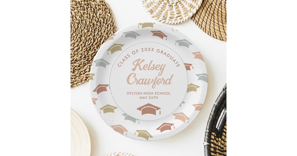 Boho Grad Caps Graduation Party Paper Plates | Zazzle