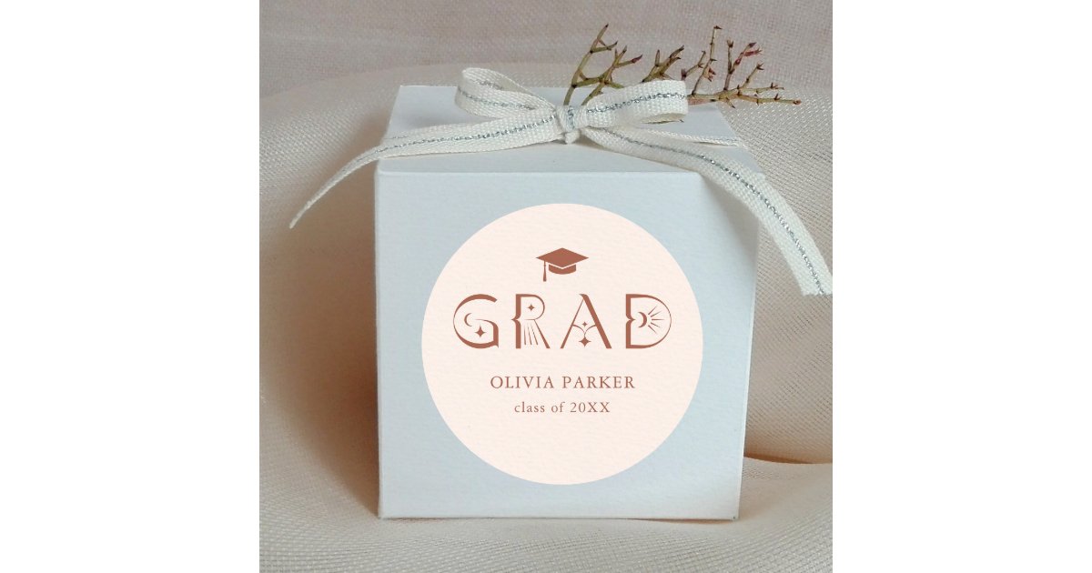 Boho GRAD Typography Blush Pink Classic Round Sticker | Zazzle