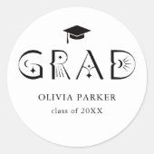 Boho GRAD Typography White Classic Round Sticker | Zazzle