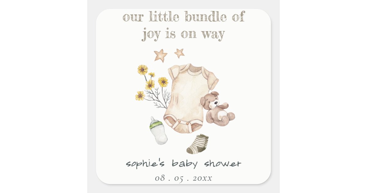 Boho Green Baby Clothes Gender Neutral Baby Shower Square Sticker | Zazzle