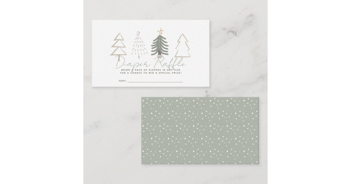 Boho Green Christmas Trees Diaper Raffle Ticket Enclosure Card | Zazzle