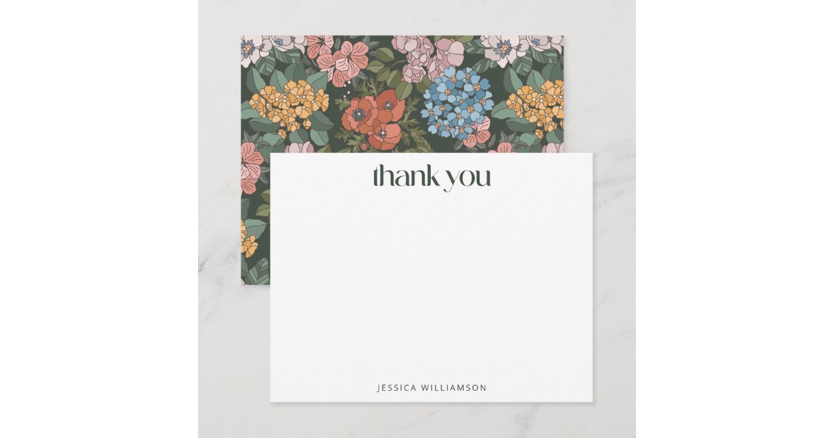 Boho Green Floral Wildflower Custom Stationery Thank You Card | Zazzle