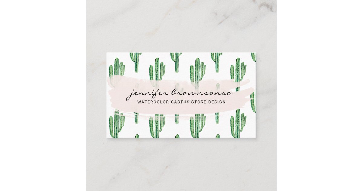 Boho Green Flower Cute Cactus Business Card | Zazzle