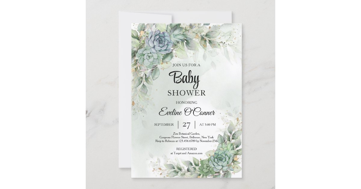 Boho green succulents and eucalyptus greenery invitation | Zazzle