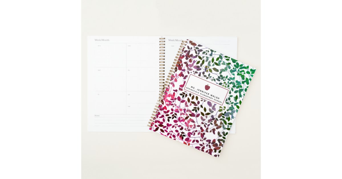 Boho Greenery Apple Teacher Planner | Zazzle
