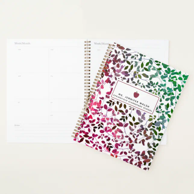 Boho Greenery Apple Teacher Planner | Zazzle
