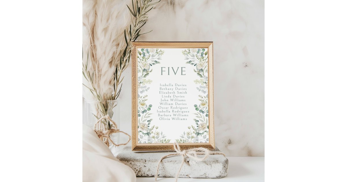 Boho Greenery Eucalyptus Wedding Table Numbers | Zazzle
