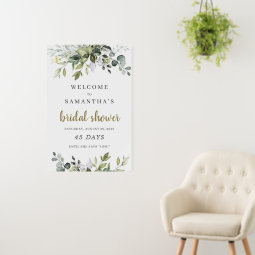 Boho Greenery foliage bridal shower countdown sign | Zazzle
