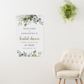Boho Greenery foliage bridal shower countdown sign | Zazzle