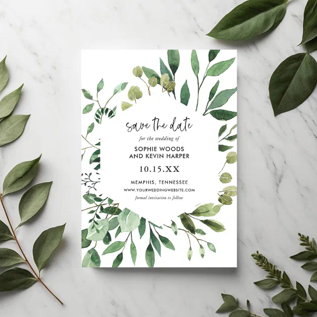 Boho Greenery Modern Save the Date Cards | Zazzle