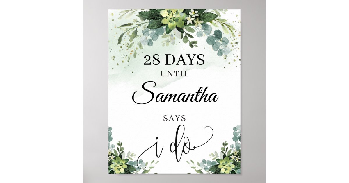 Boho greenery succulent bridal countdown sign | Zazzle