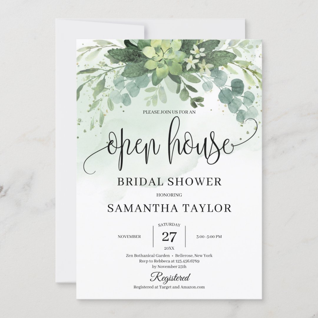 Boho Greenery Succulent Foliage Open House Bridal Invitation | Zazzle