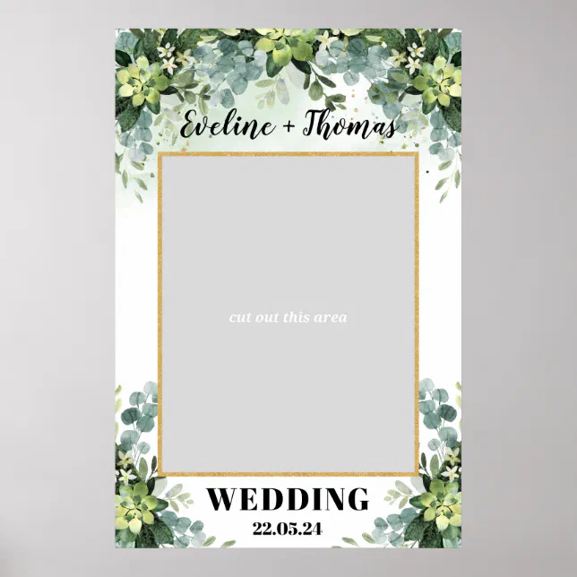 Boho greenery succulent wedding photo prop poster | Zazzle