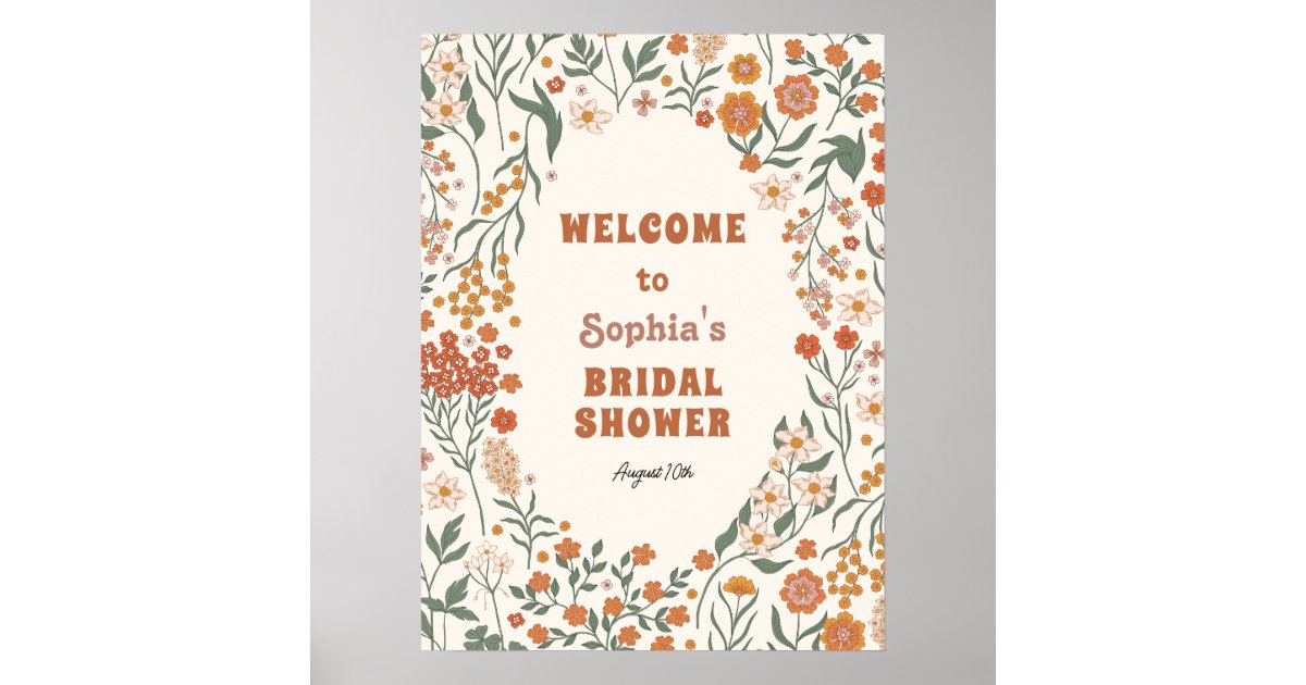 Boho Groovy Wildflower Bridal Shower Welcome Poster | Zazzle