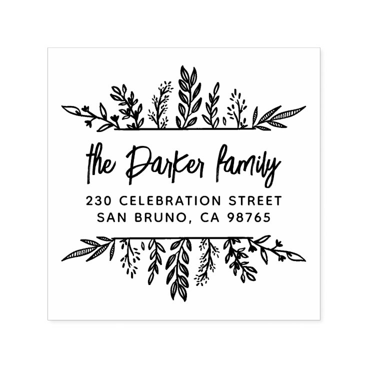 Boho Hand-drawn Leaves Frame Whimsy Return Address Self-inking Stamp ...