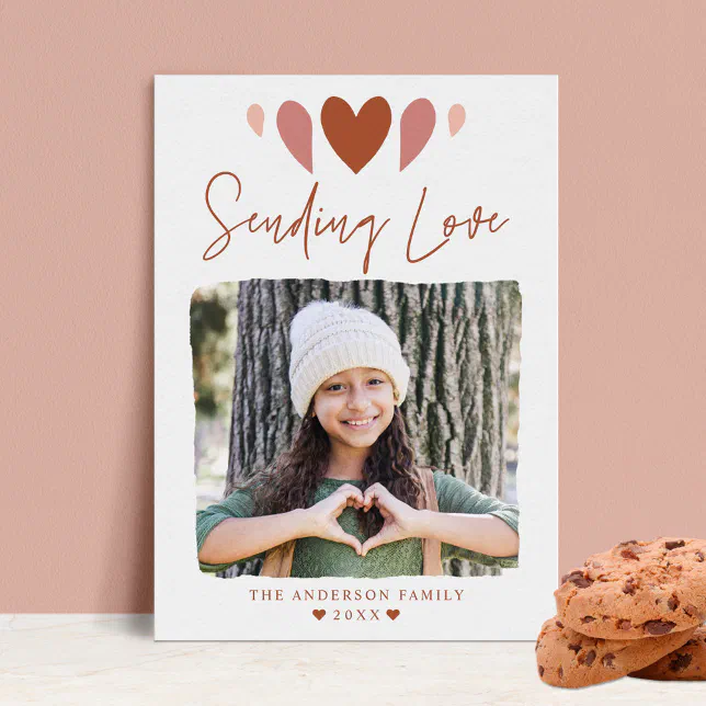 Boho Hearts Sending Love Photo Valentine's Day Holiday Card | Zazzle