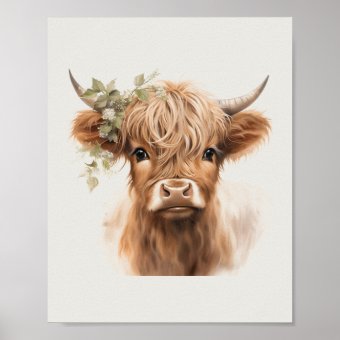 Boho Highland Cow Art Print Poster | Zazzle