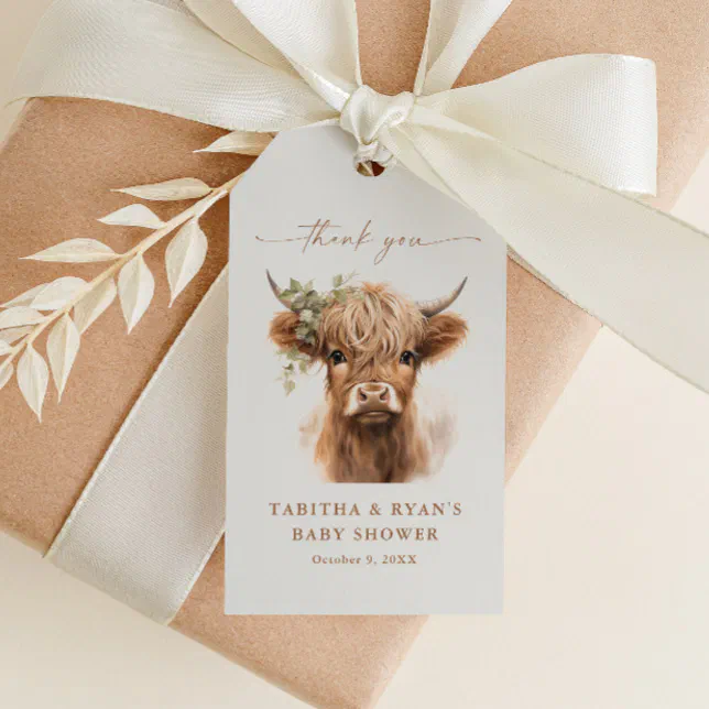 Boho Highland Cow Baby Shower Thank You Favor Gift Tags | Zazzle