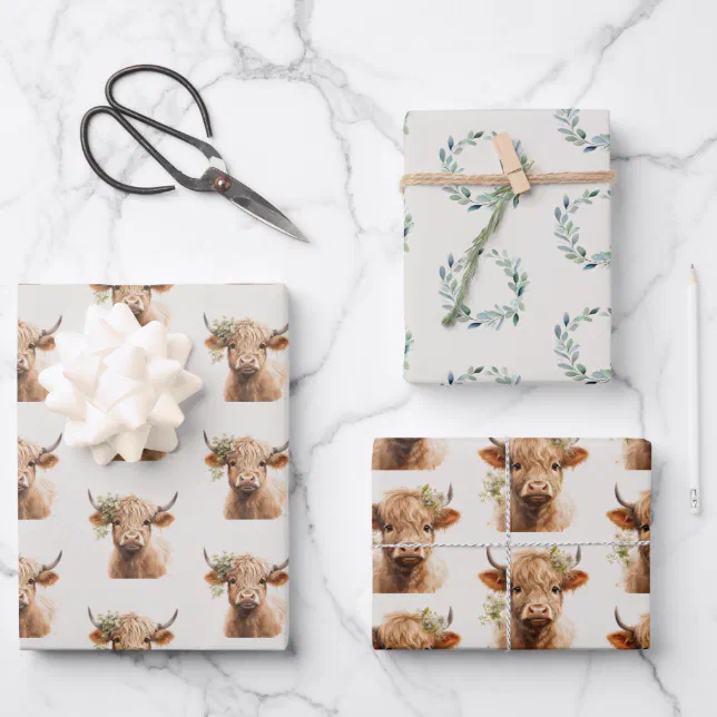 Boho Highland Cow Wrapping Paper Sheets | Zazzle