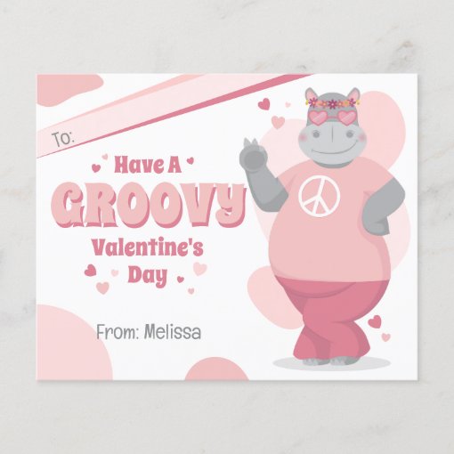 Boho Hippo Kids Valentine's Day Card | Zazzle