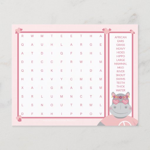 Boho Hippo Kids Valentine's Day Card | Zazzle