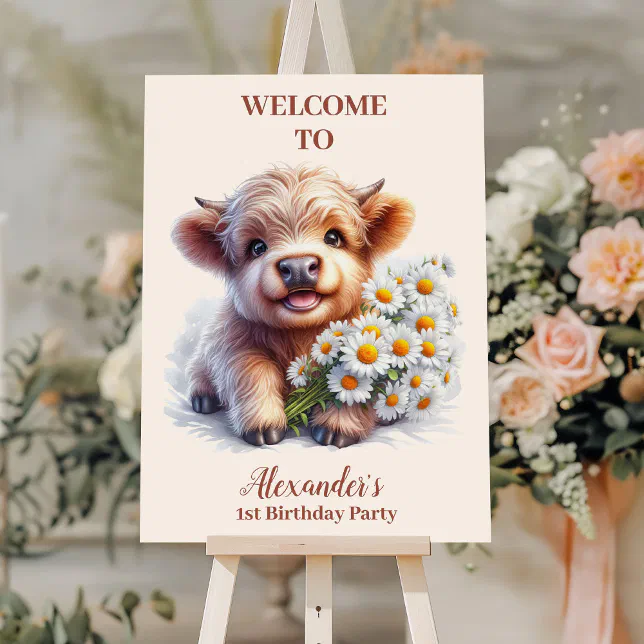 Boho Holy Cow Highland Cow 1st Birthday Foam Board | Zazzle