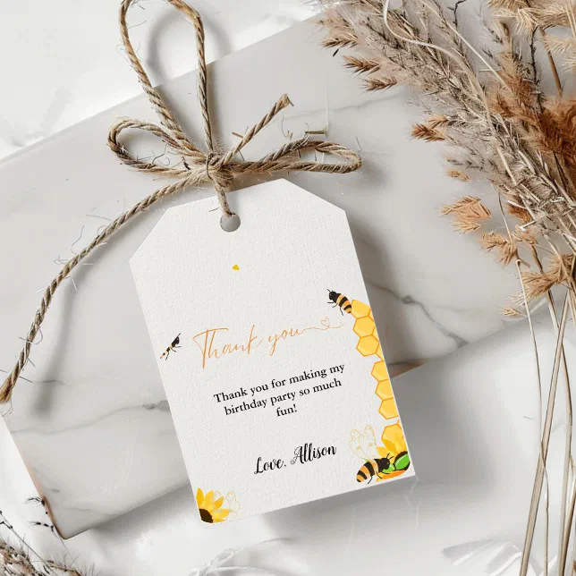 Boho Honey bee theme thank You birthday Gift Tags | Zazzle