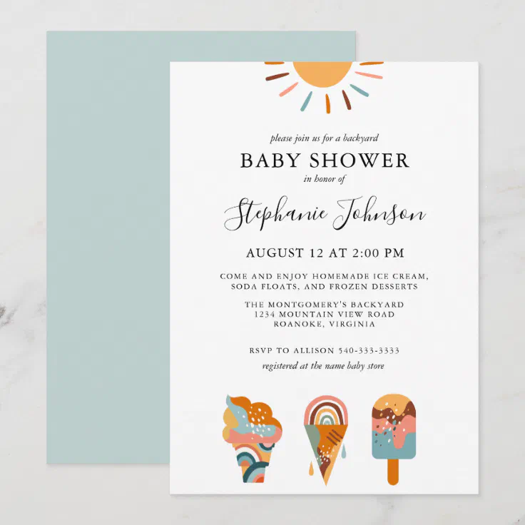 Boho Ice Cream Backyard Baby Shower Invitation | Zazzle