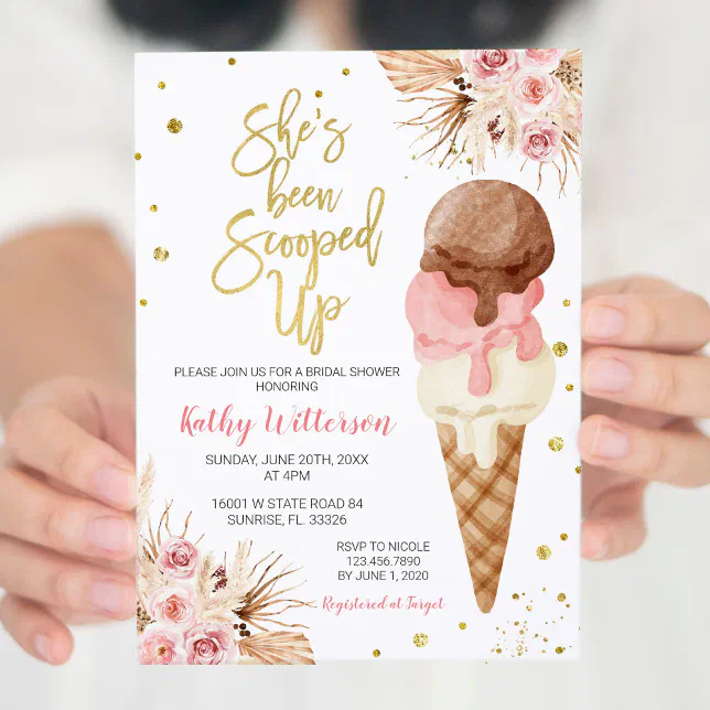 Boho Ice Cream Bridal Shower Invitation | Zazzle