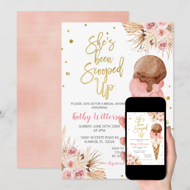 Boho Ice Cream Bridal Shower Invitation | Zazzle