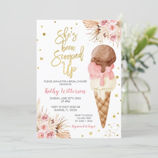 Boho Ice Cream Bridal Shower Invitation | Zazzle