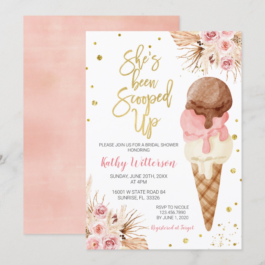 Boho Ice Cream Bridal Shower Invitation | Zazzle