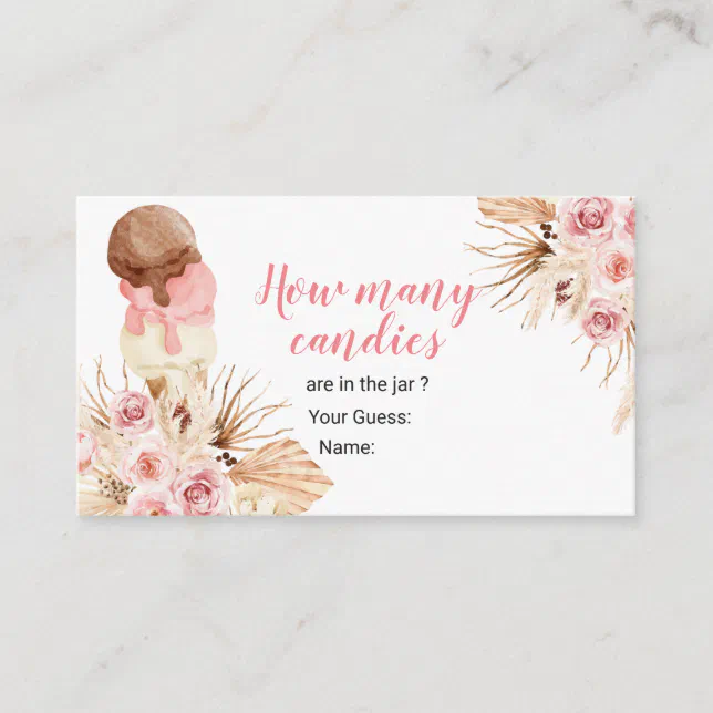 Boho Ice Cream Floral Guess How Many Candies Enclosure Card | Zazzle