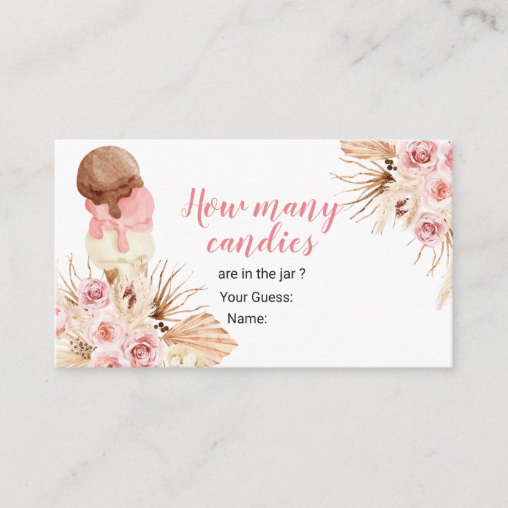Boho Ice Cream Floral Guess How Many Candies Enclosure Card | Zazzle