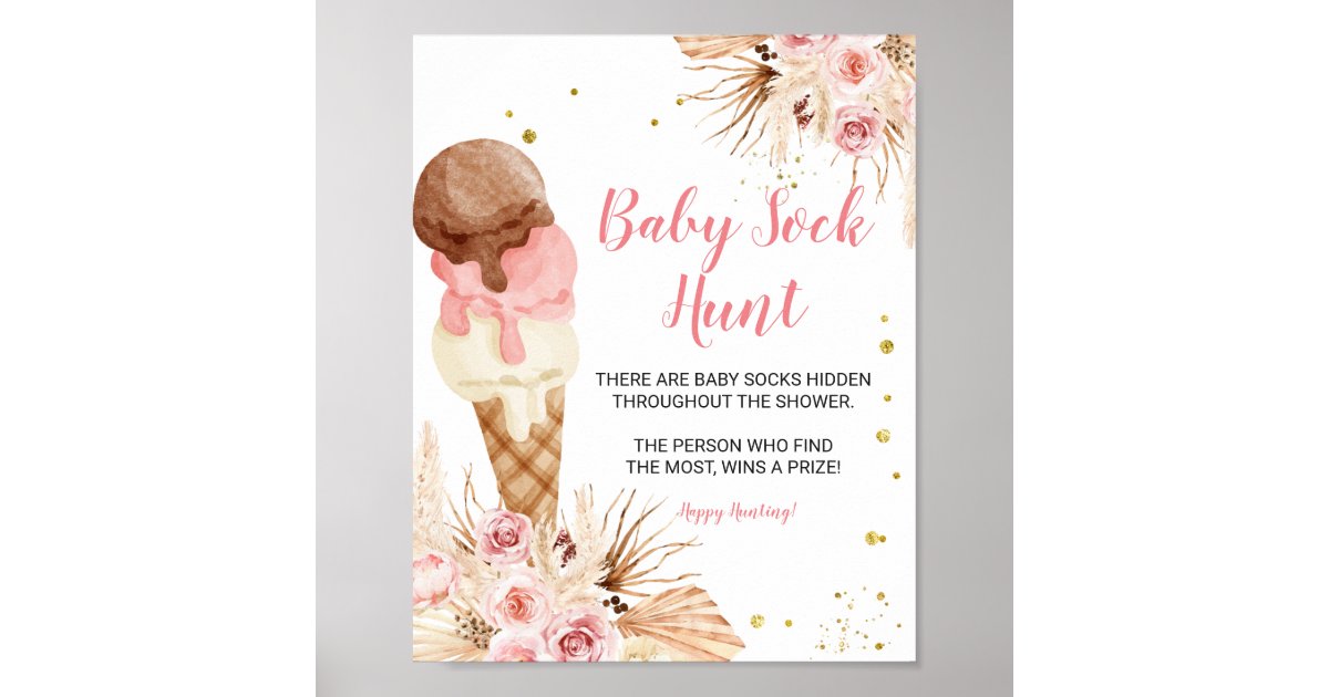 Boho ice cream Pampas Grass Baby Sock Hunt Poster | Zazzle