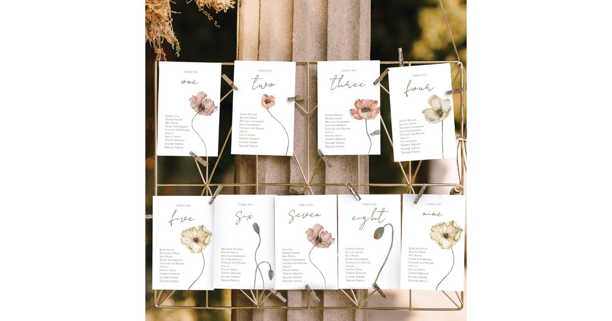 Boho Icelandic Watercolor Iceland Poppy Flower Table Number | Zazzle