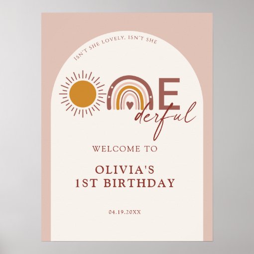 Boho Isn't She Onederful 1st Birthday Arch Welcome Poster | Zazzle